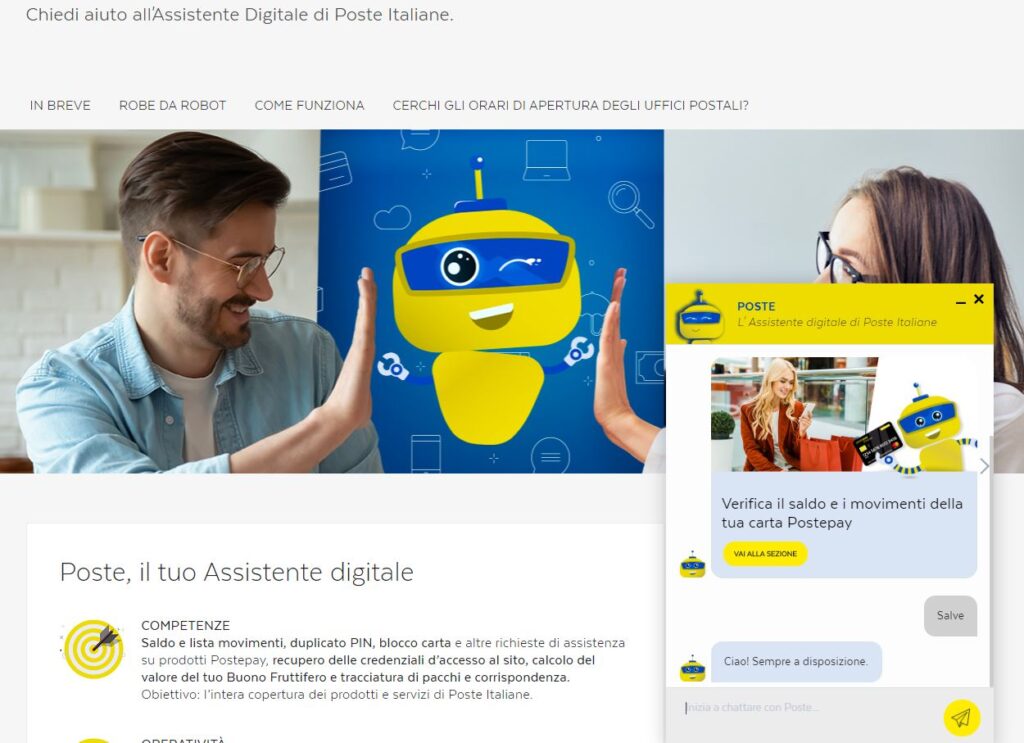 Il chatbot di Poste Italiane offre assistenza sul web