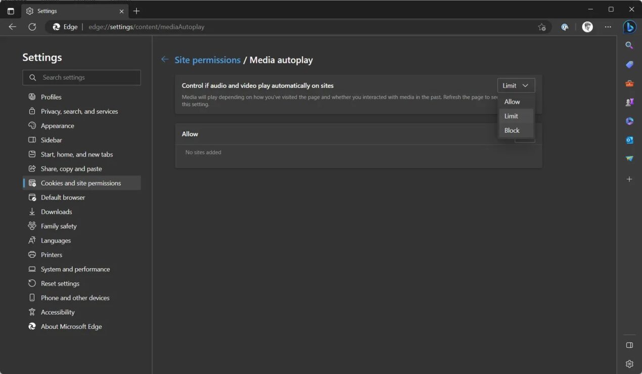 Microsoft Edge testa l'opzione per bloccare la riproduzione automatica ...