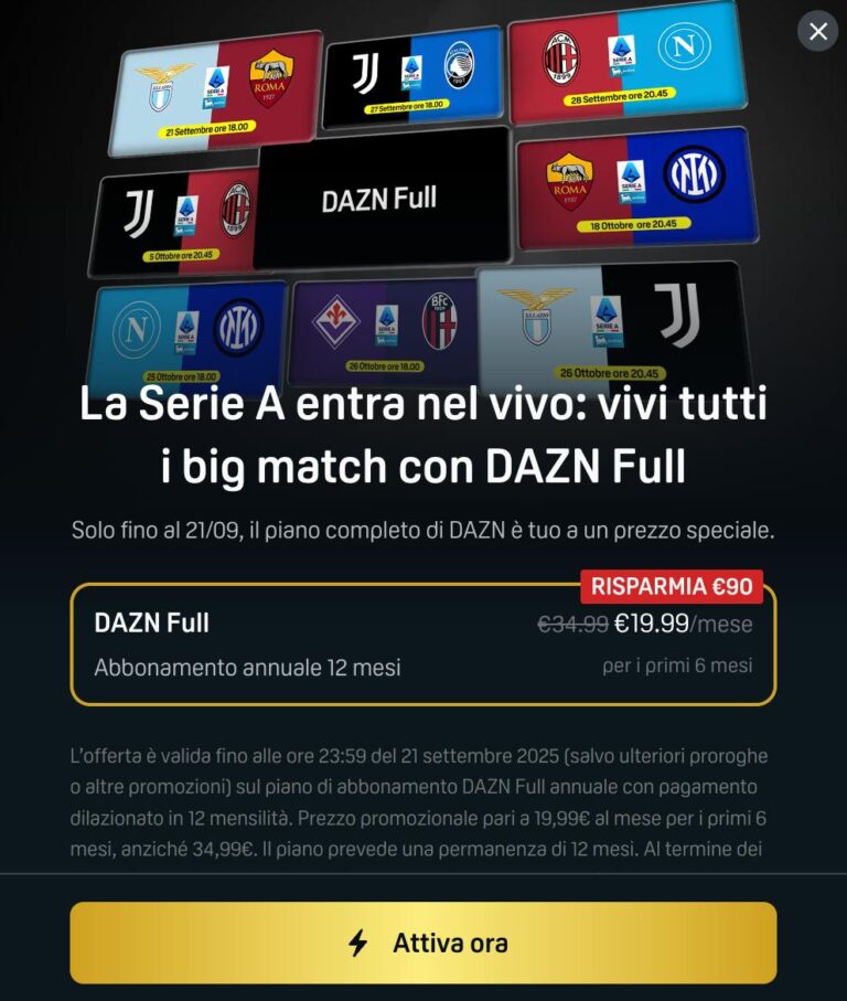 DAZN Full a meno di 20 euro al mese per 6 mesi: l'offerta flash non è ...